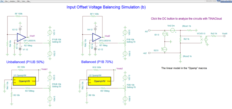 Input Offset Voltage Balancing Circuit Simulation with TINACloud