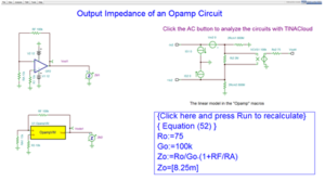 Output Impedance of an Opamp Circuit Simulation with TINACloud