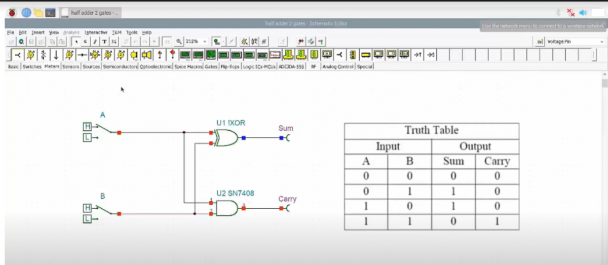 Offline simulation of a half adder circuit on Raspberry Pi 4B - The ...